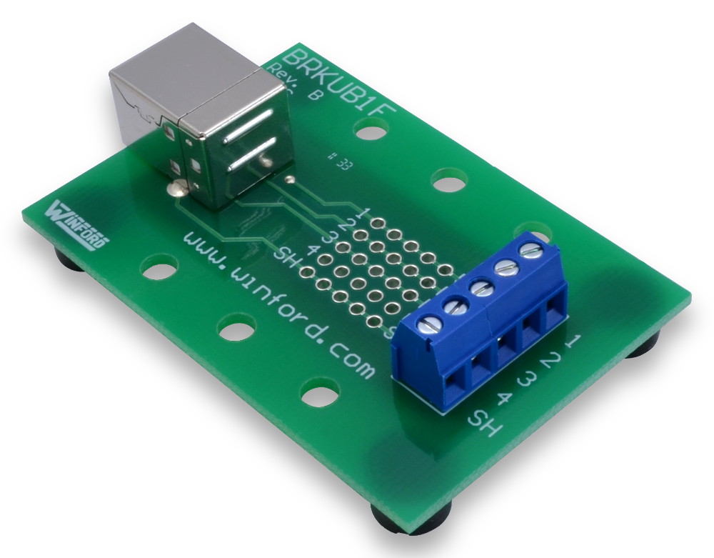 USB B Female Breakout Board with Screw Terminals - Winford Engineering