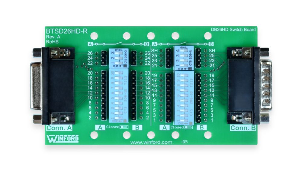 Diagnostic Breakout Board with Switches: DB26HD High-Density Connector - Winford Engineering