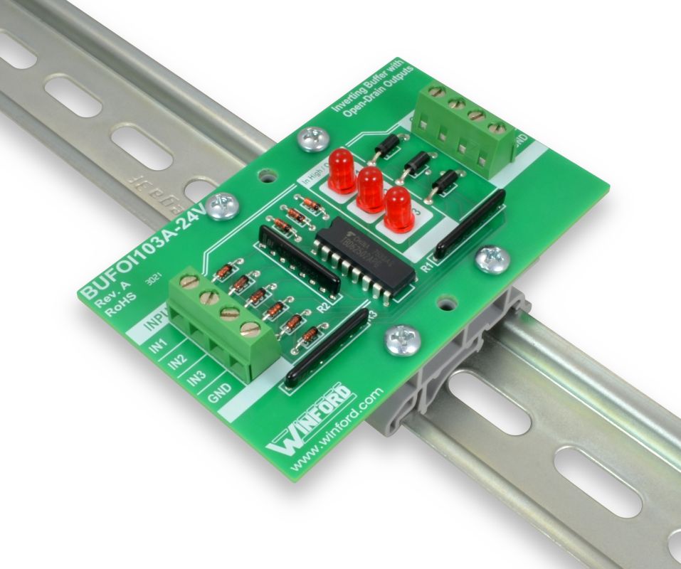 Buffer, Inverting, 24V Inputs to Open-Drain Outputs, 3 Channels - Winford Engineering