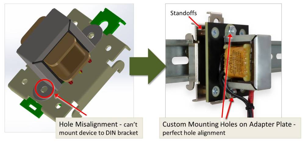 DIN Rail Mounting Plate with Standoffs - 2.0" x 2.5" - Winford Engineering