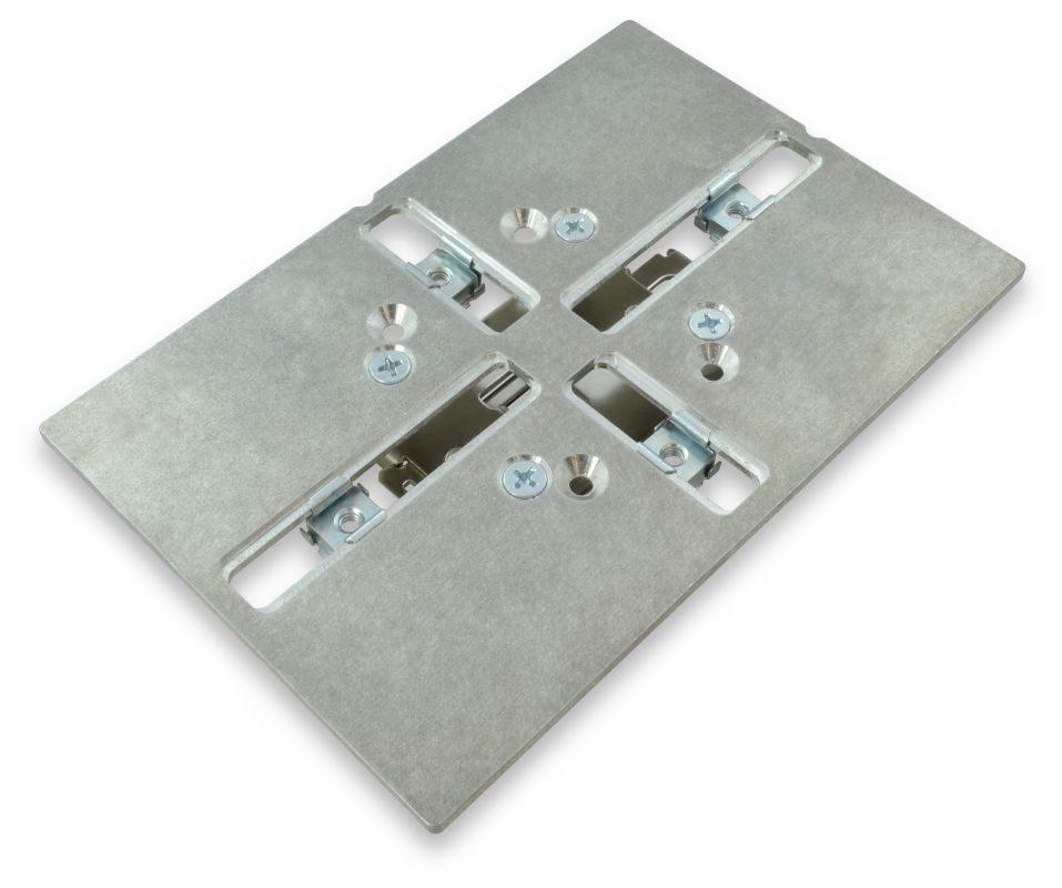 4.0" x 6.0" DIN Rail Mounting Plate with Cage Nut Slots and Standoffs ...