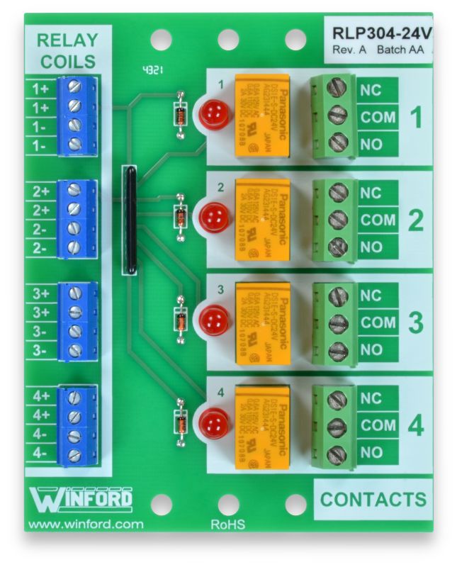 Relay Board: 4 SPDT 2A Relays with Screw Terminals - Winford Engineering
