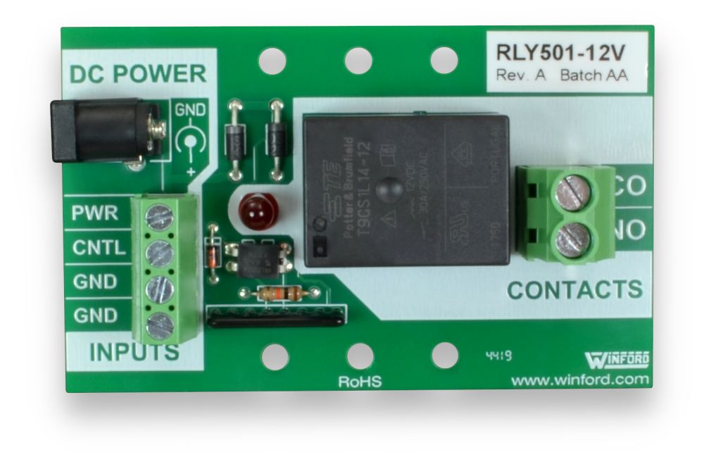 Relay Board: TTL Logic Level Input, 1 SPST 20A Relay - Winford Engineering