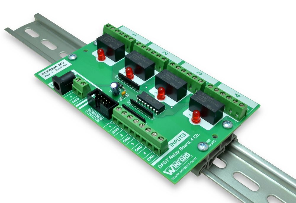 Relay Board: TTL Logic Level Inputs, 4 DPDT 2A Relays - Winford Engineering